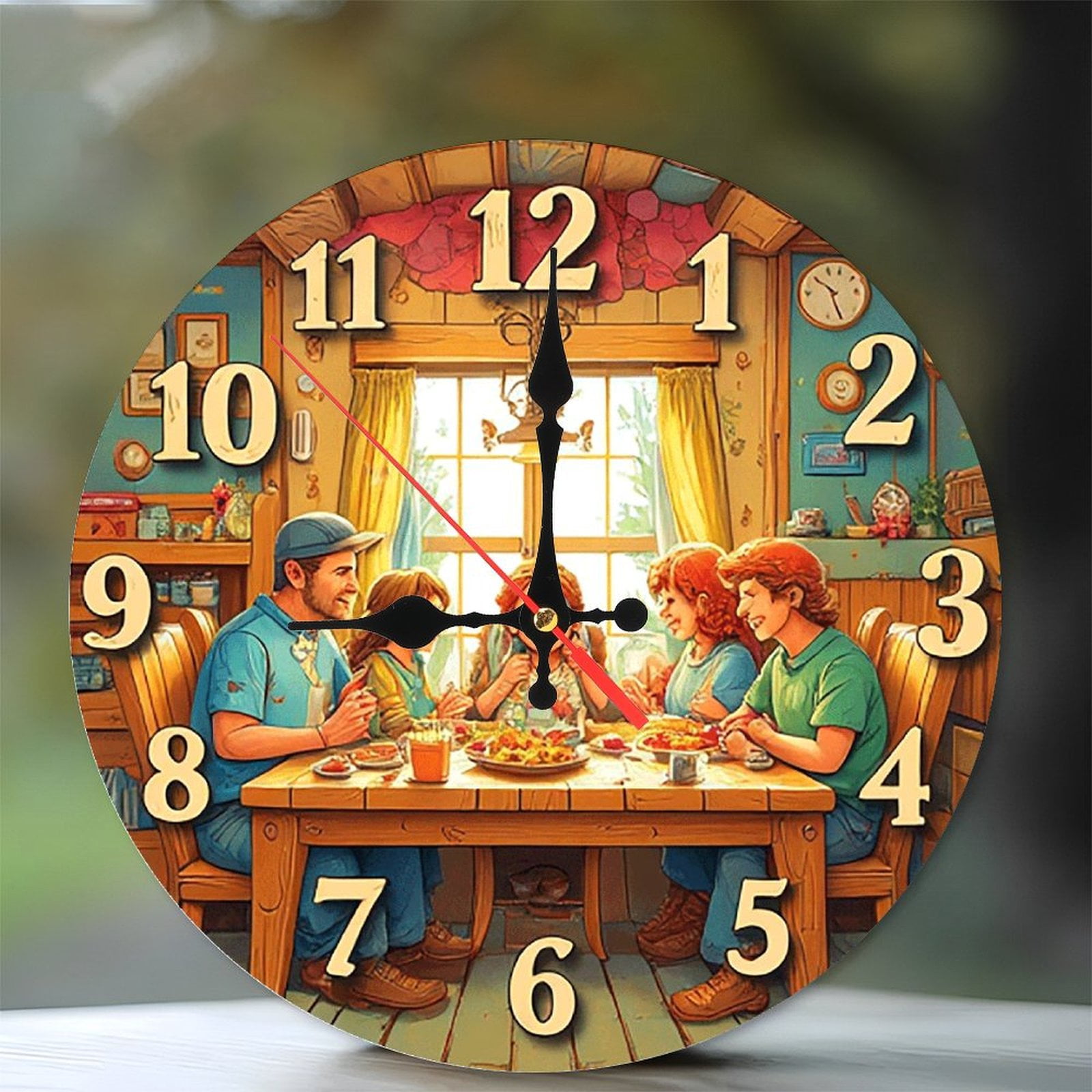 Family Dinner Kitchen Wall Clock Home Decor 10-Inch Silent Wooden Wall ...