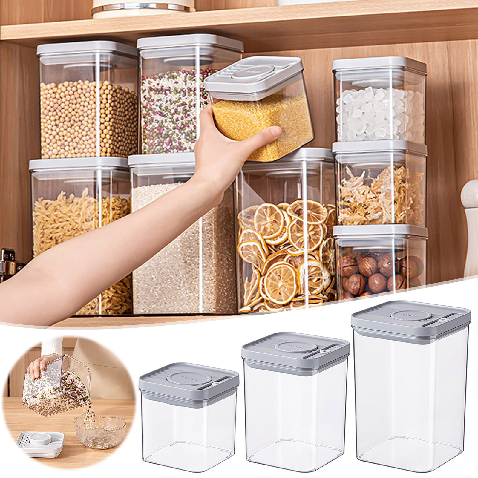 Family Dry Food Storage Jars, 3 Capacities, Glass, Airtight Seals ...