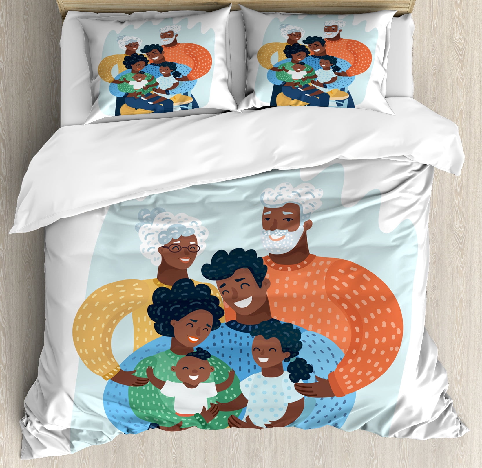 Family Duvet Cover Set, Cartoon Illustration of Happy Cozy Scene ...