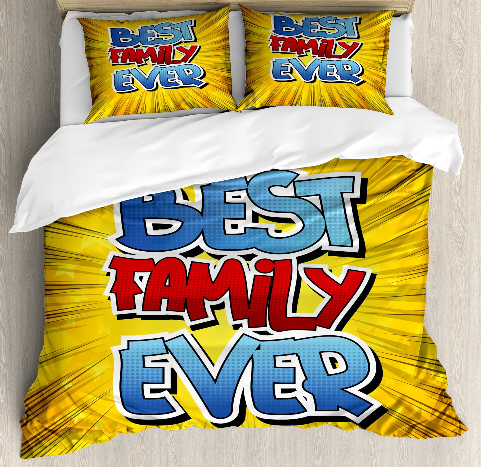 Family Duvet Cover Set, Comic Book Style Best Family Ever Words on ...