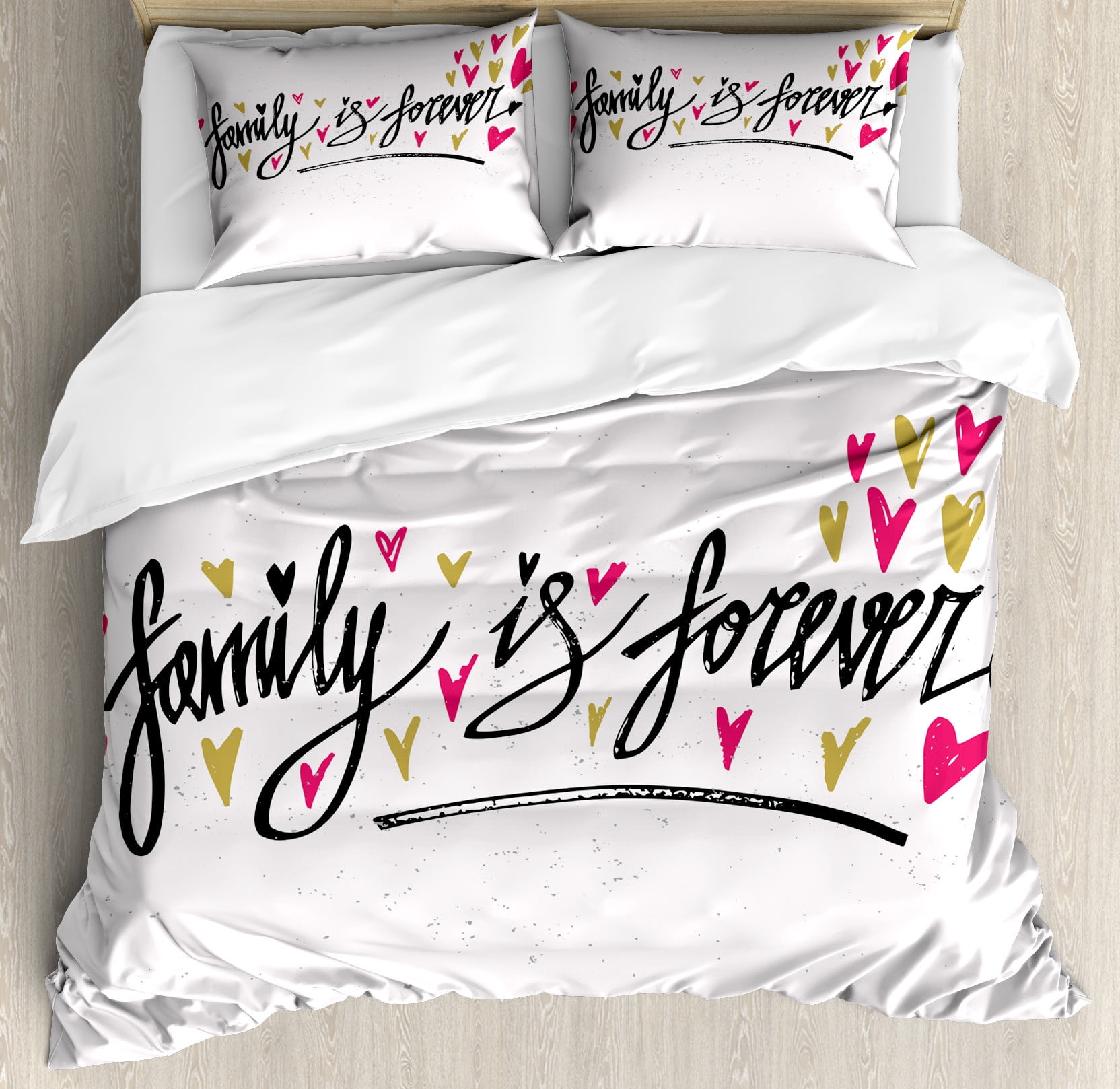 Family Duvet Cover Set, Inspirational Phrase Family is Forever Hand ...
