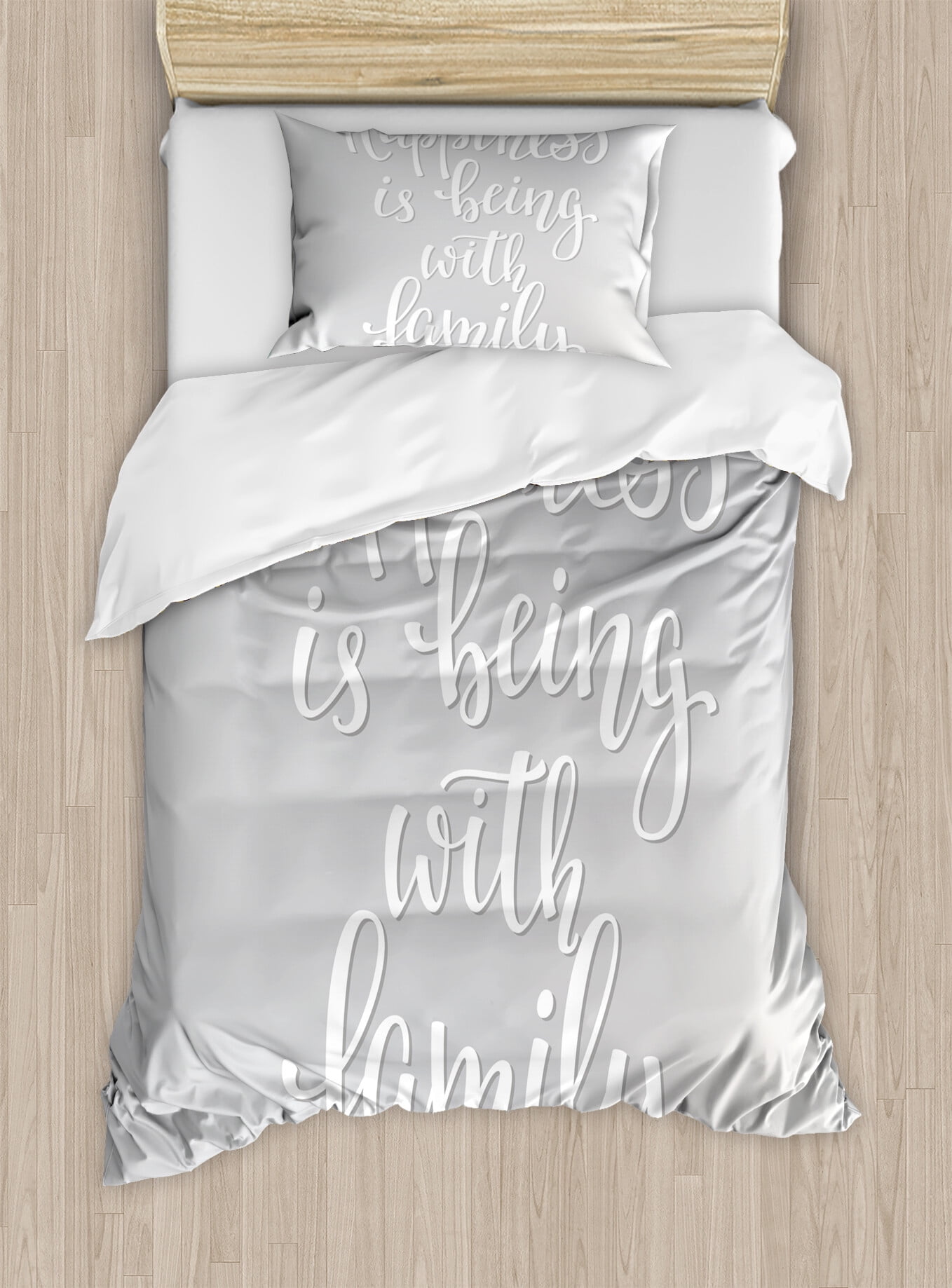 Family Duvet Cover Set, Positive Family Themed Message Happiness Hand ...