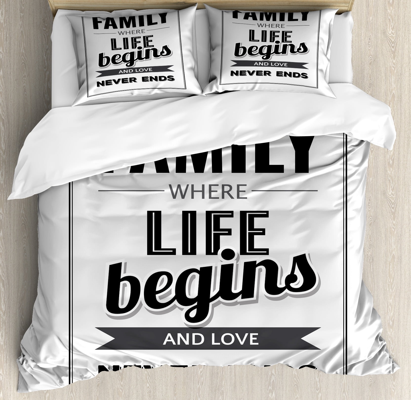 Family Duvet Cover Set, Retro Calligraphy Words Family Love Never Ends ...