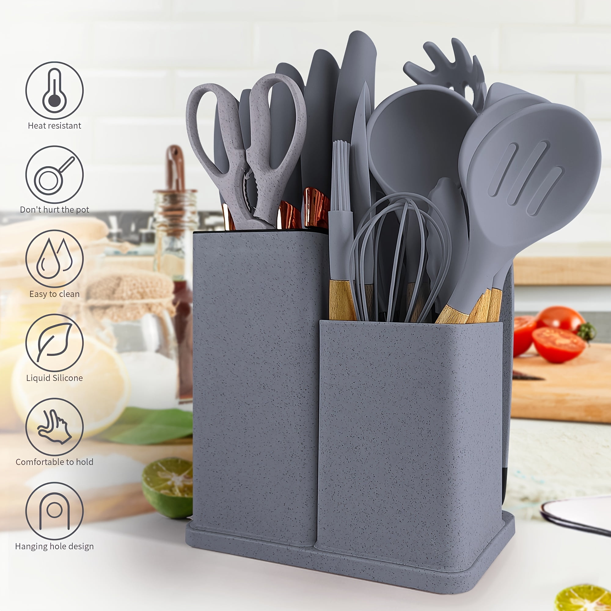 Family Essential Cooking Utensils Set - 11 Spoons + 6 Sharp Knives + 2 ...