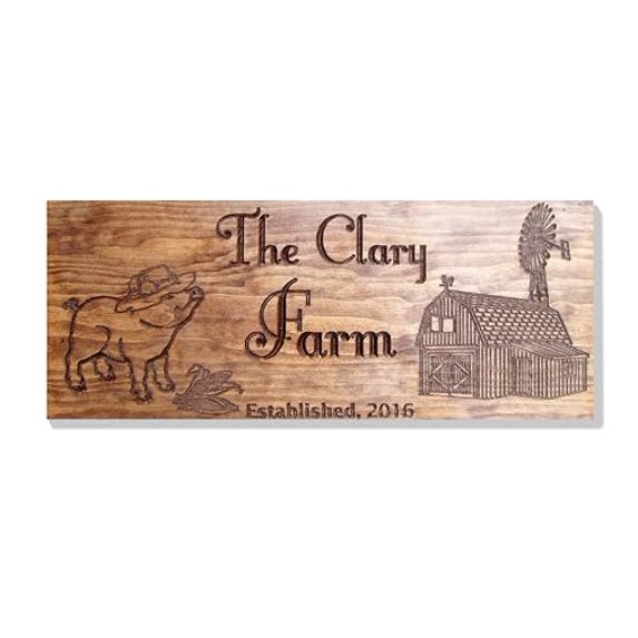Family Farm Sign with , Farm House Established Date Sign, Carved Wooden ...