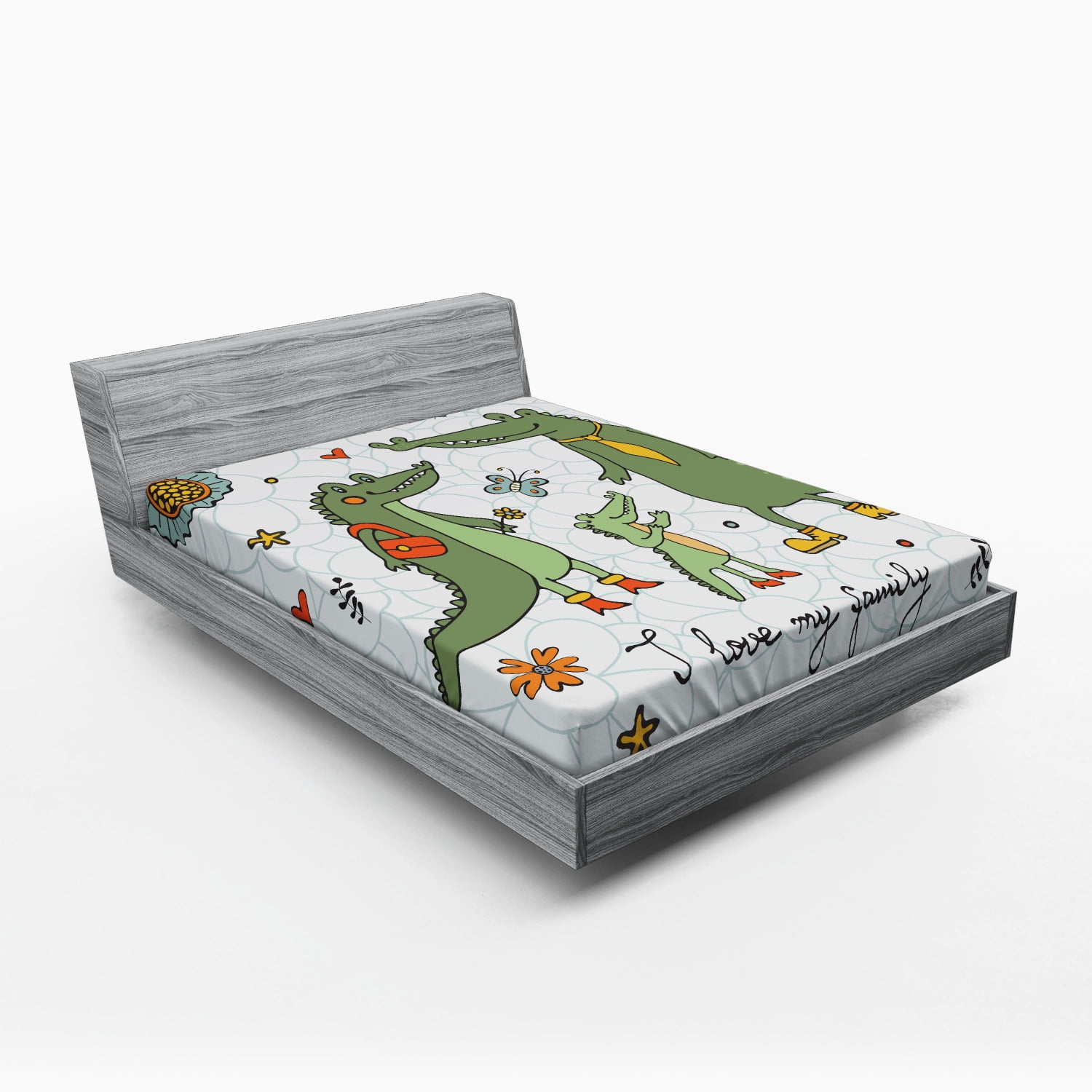 Family Fitted Sheet, I Love My Family Theme Hand Drawn Alligators ...