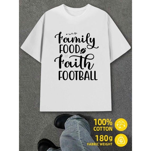 Family Food Faith Football for men white 180G 100% Cotton Fashionable ...