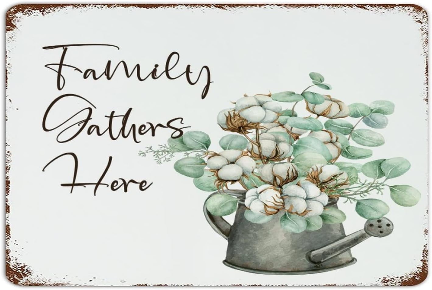 Family Gathers Here Watercolor Floral in Mason Jar Hanging Metal Tin ...