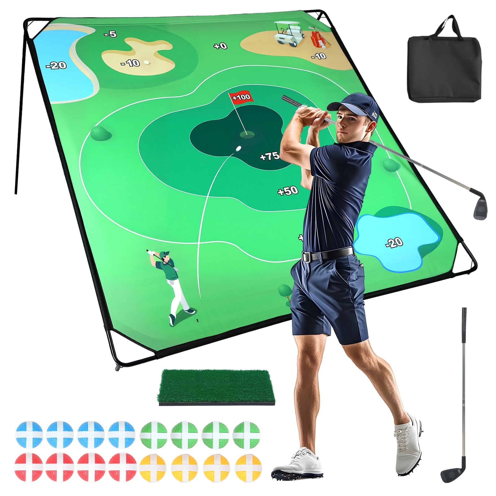 Family Golf Game Set, 70"x70" Sticky Chipping Mat with 20 Grip Balls ...
