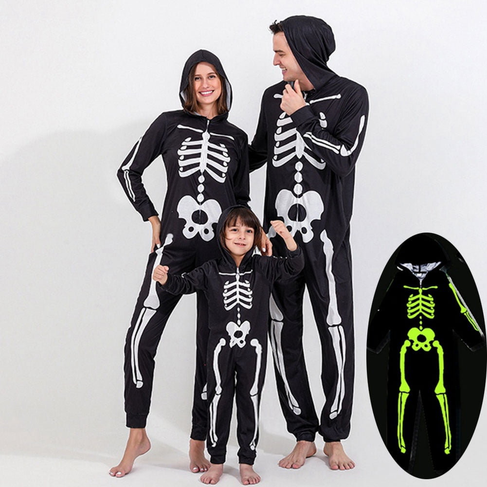 Family Halloween Costumes Glow in Dark Long Sleeve Skeleton Jumpsuit ...