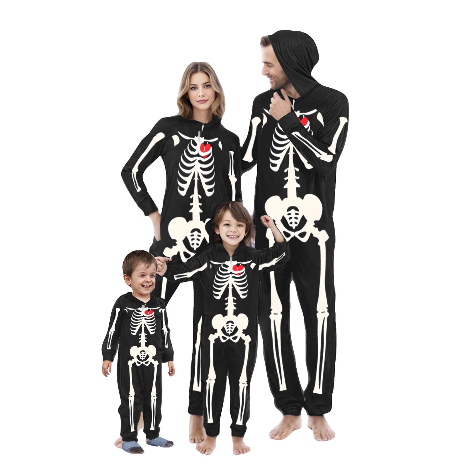 Family Halloween Skeleton Pajamas Funny Zipper Hooded One-Piece ...