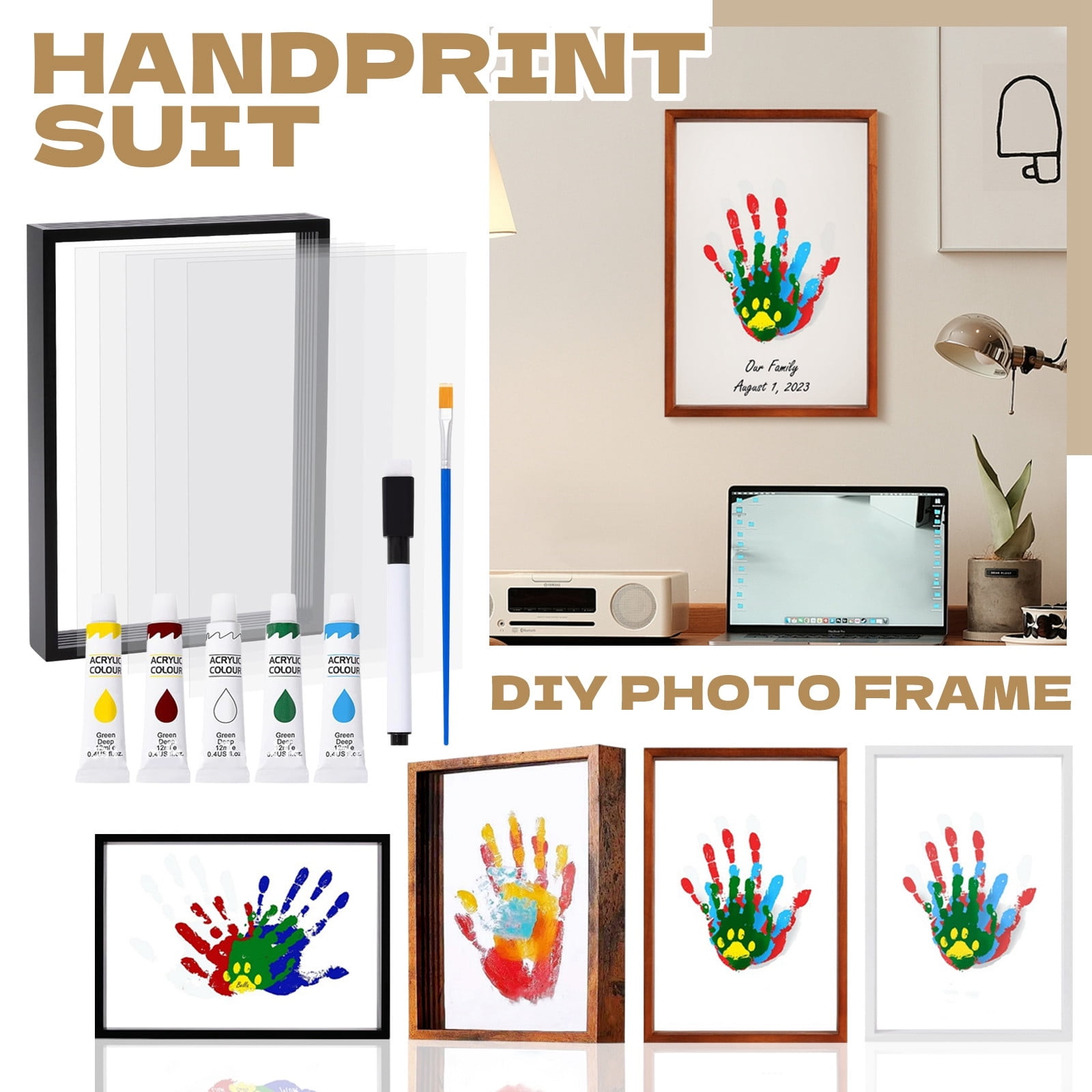 Family Handprint Kit, DIY Baby Handprint Frame Keepsake with 6-Color ...