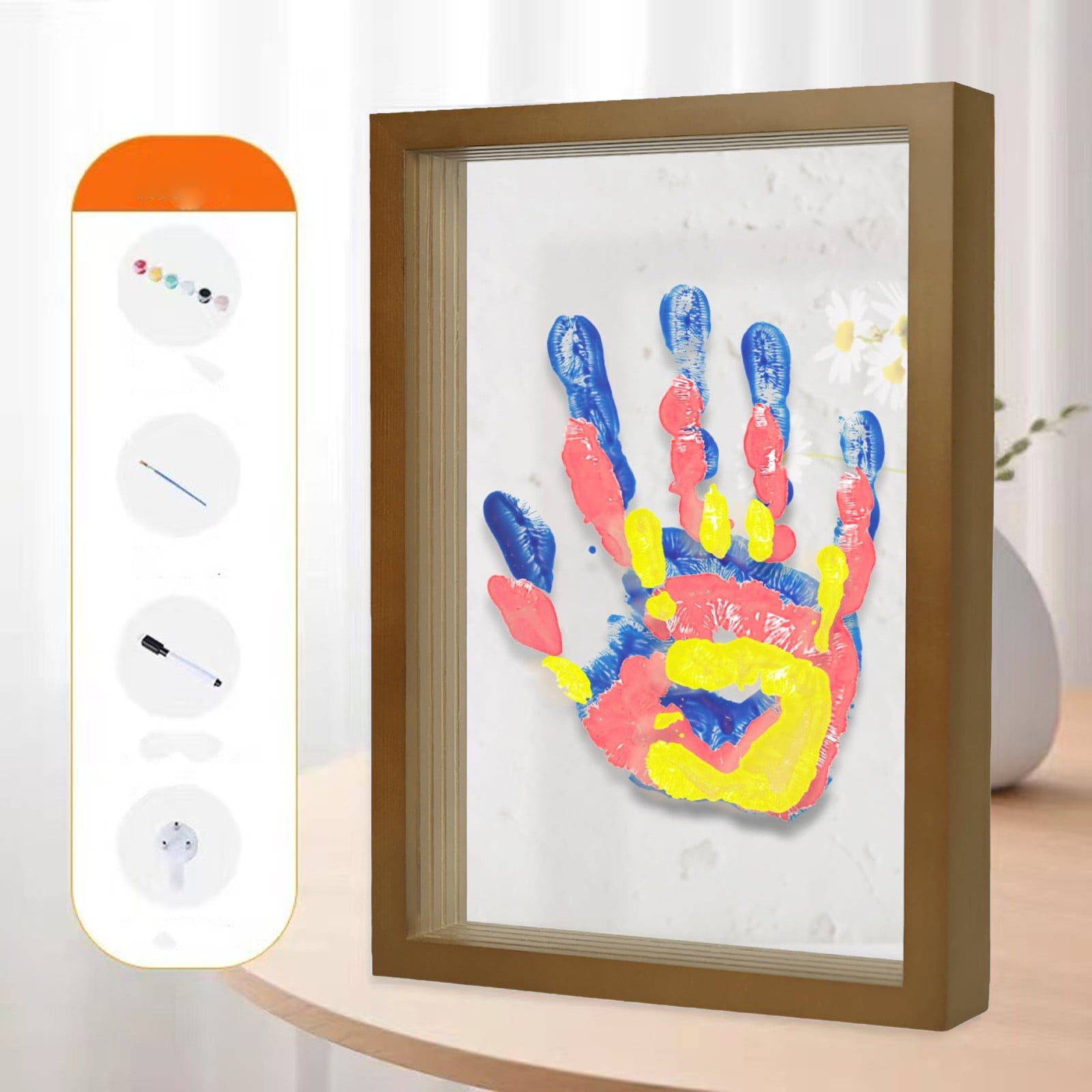 Family Handprint Kit Memory Frame with Paints Keepsake Craft Set(Brown ...