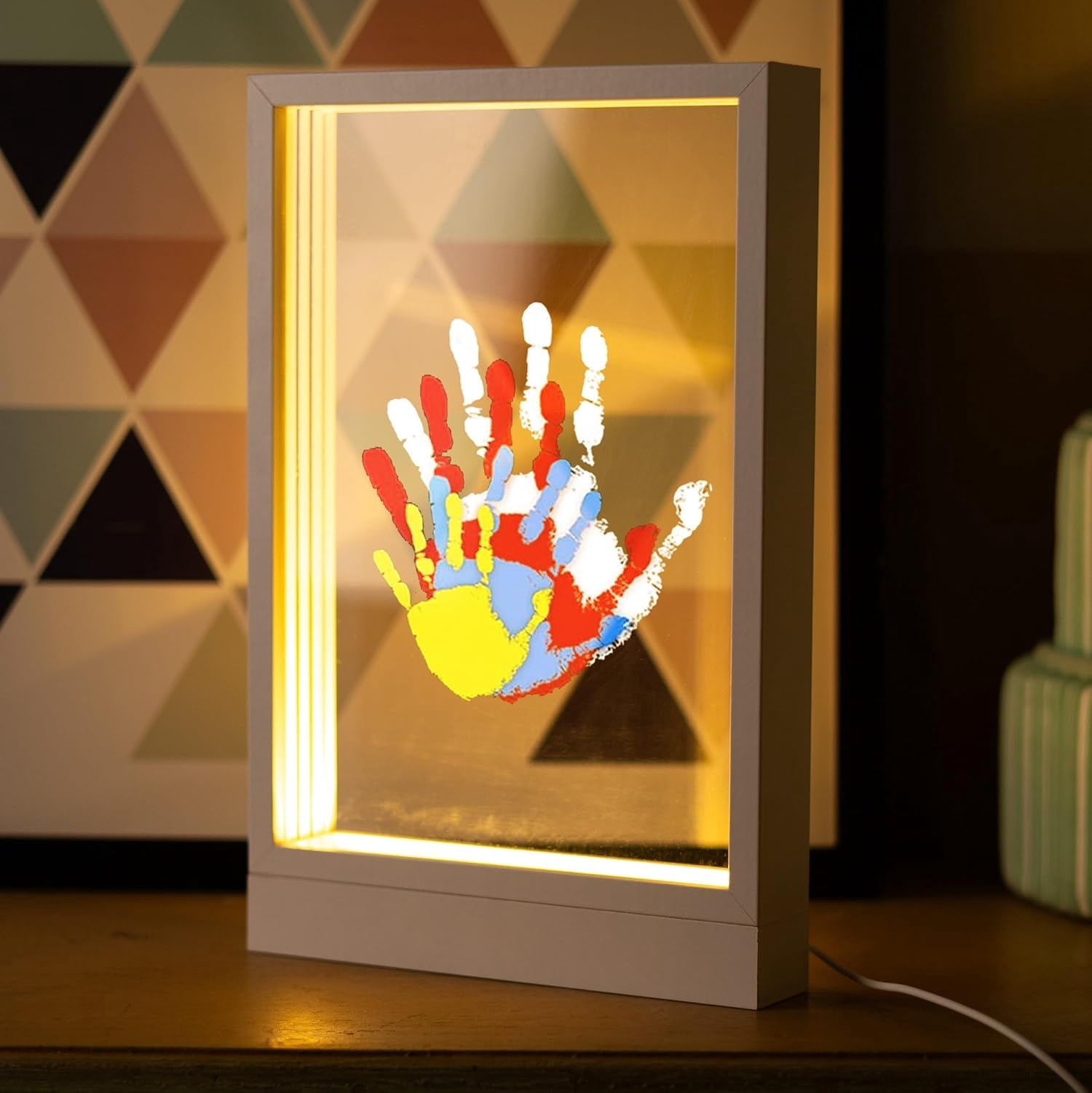 Family Handprint Kit with Light, Handprint Keepsake Frame, Wooden Light ...