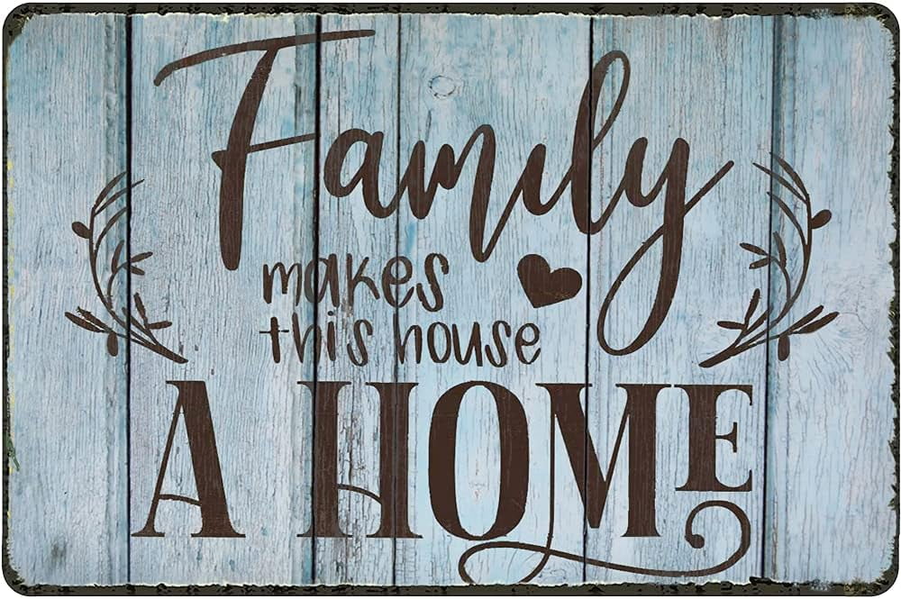 Family Home Fun Tin Sign Rustic Wood Farmhouse Wall Decor For Kitchen ...