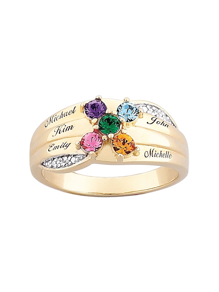 Mother's Birthstone & Diamond Accent Name Ring – Sterling Silver or 18K ...