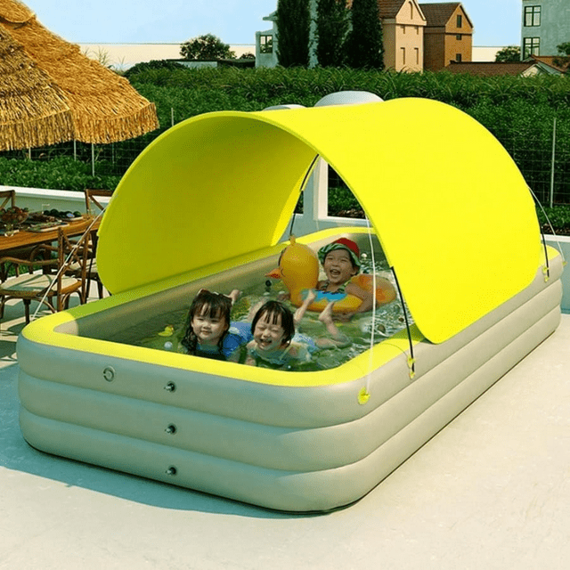 Family Large Inflatable Pool With Canopy - Kiddie Pool With Sun Shade ...
