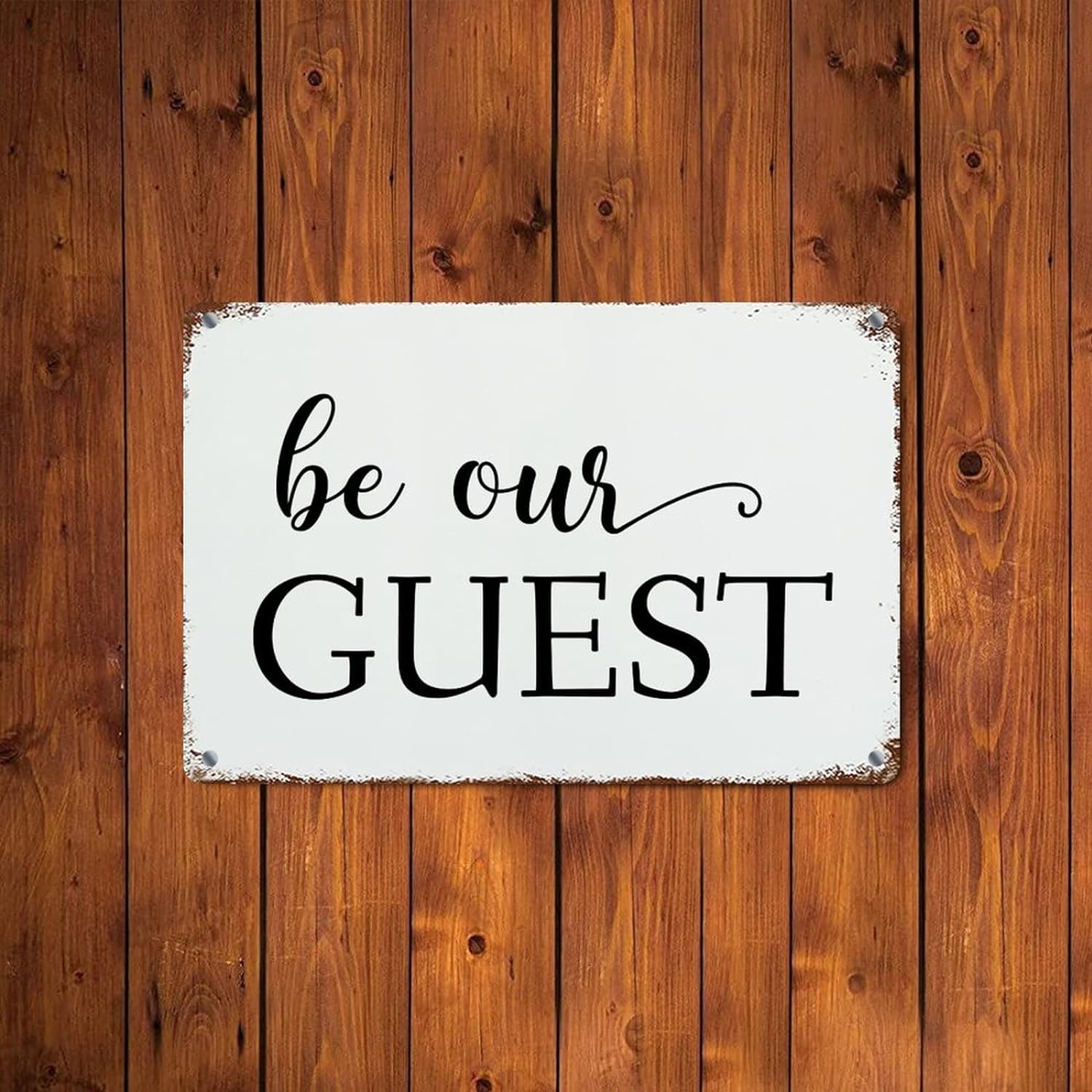 Family Lettering Rustic Metal Sign Wall Art Decor Be Our Guest Wood ...