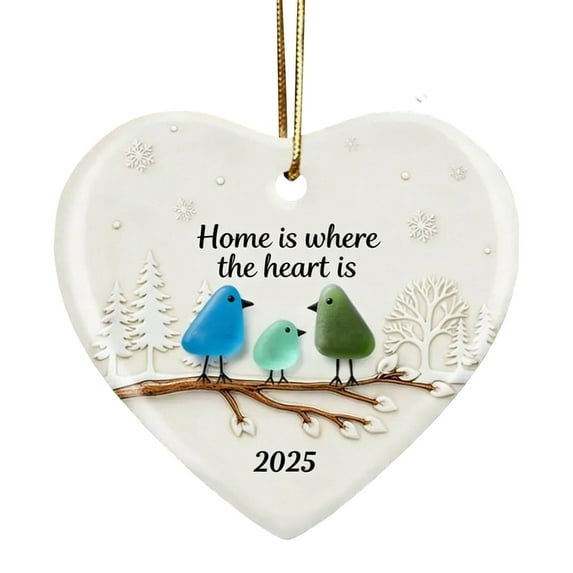 Family Love Heart Sea Glass Ornament Bird Pattern Hanging Decor Home ...