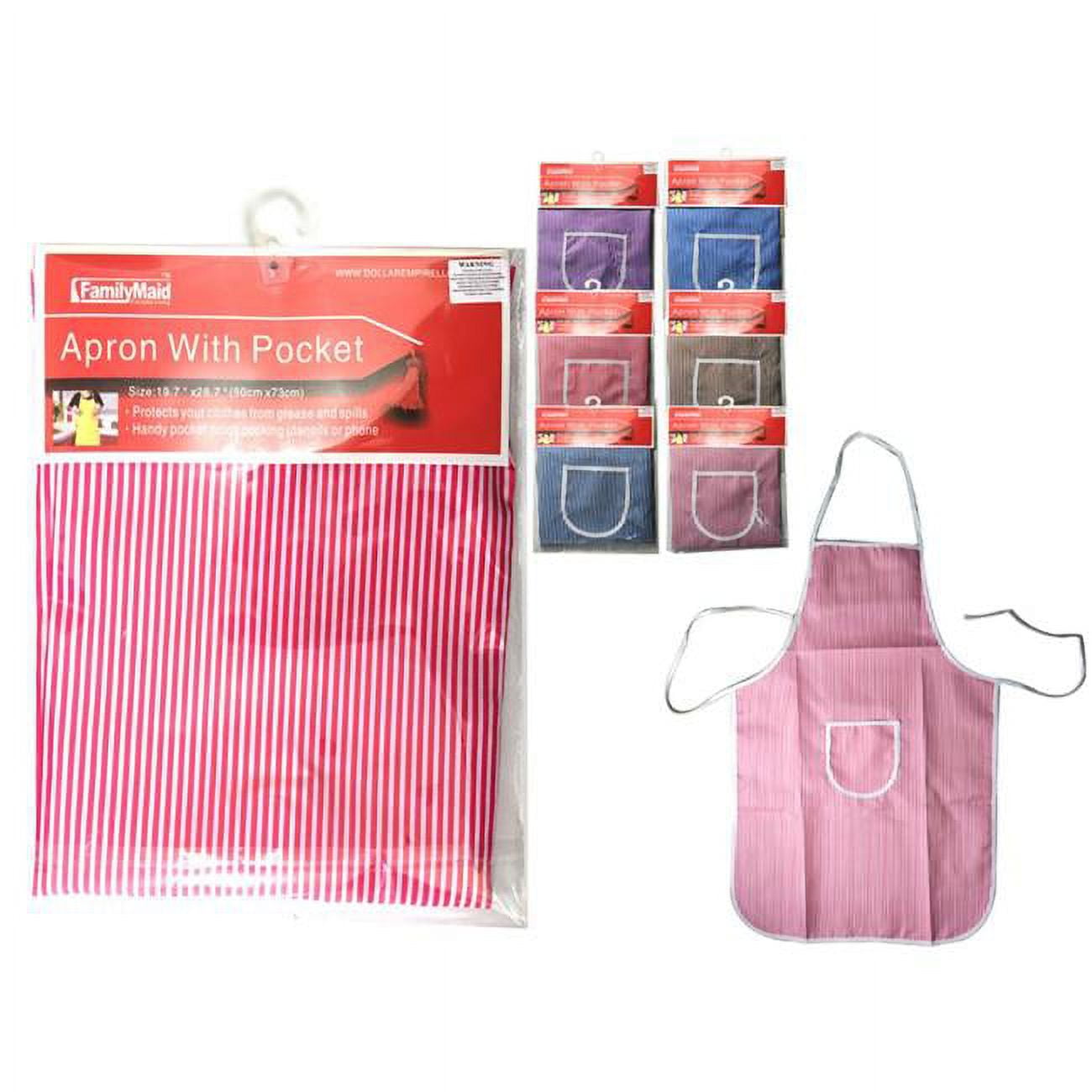 Family Maid 2334215 Stripped Apron with Pocket - Assorted Color, Case ...