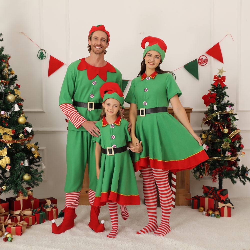 Family Matching Christmas Elf Costumes Cute Santa's Outfits Xmas ...