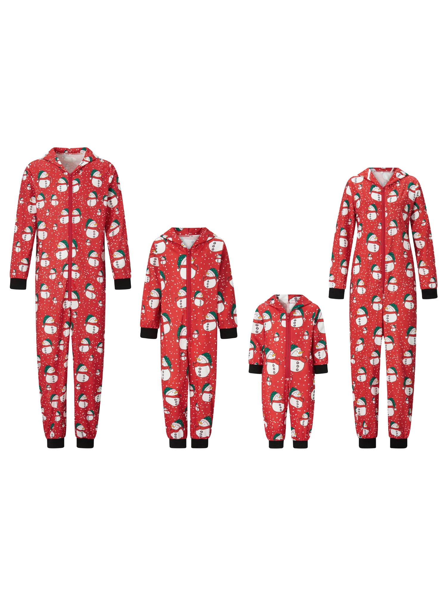 Family Matching Christmas Hood Jumpsuit Pajamas, Cartoon Snowman Print ...