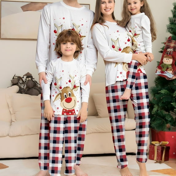 Family Matching Christmas Pajamas 2025 New Xmas Deer Print Dad Mommy ...