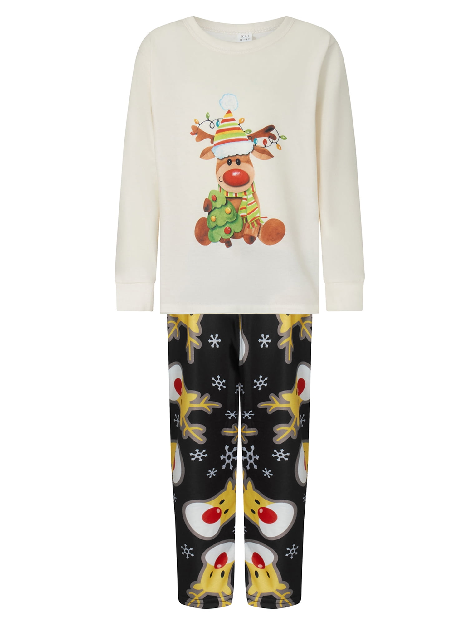 Family Matching Christmas Pajamas Cartoon Reindeer Print Long Sleeved ...