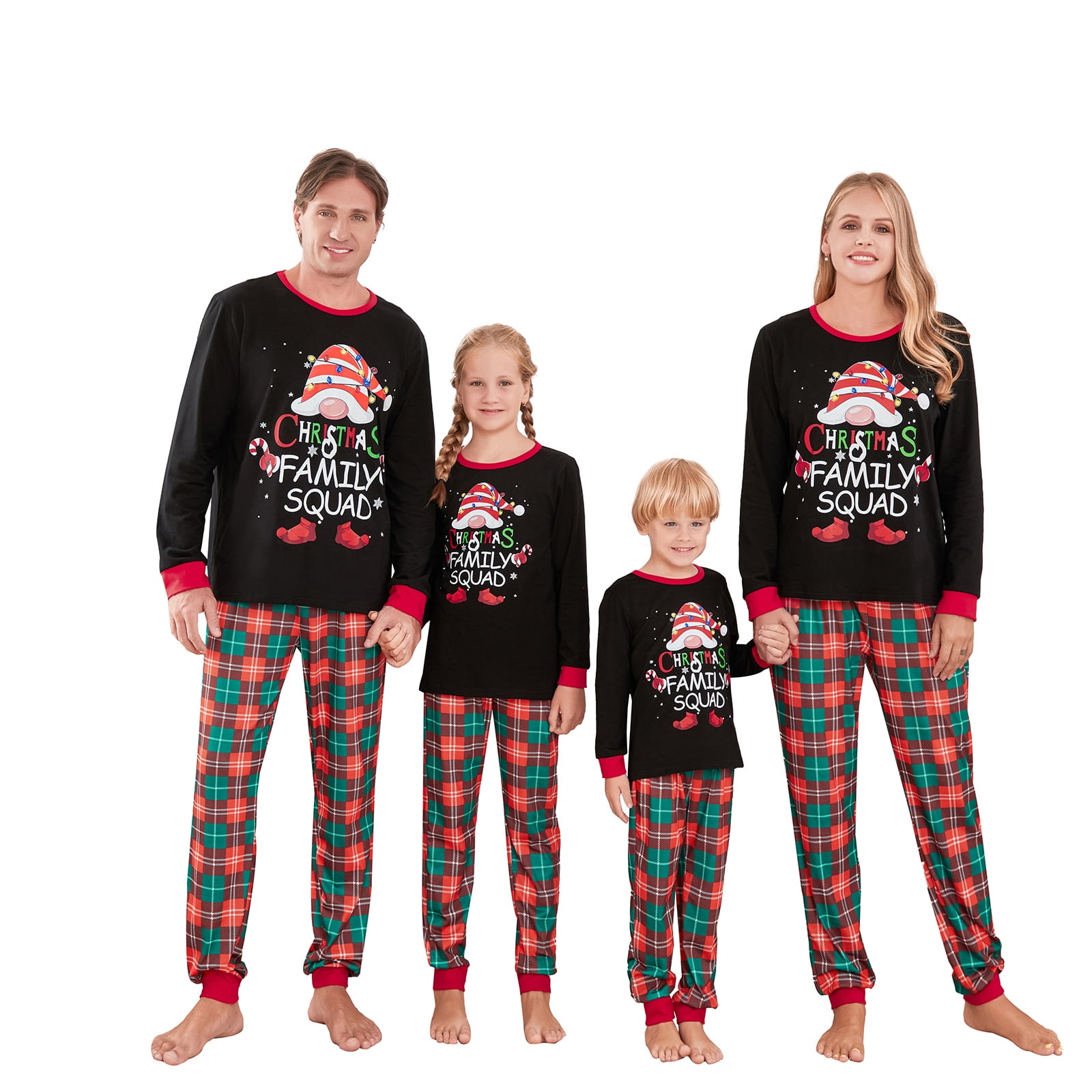Family Matching Christmas Pajamas Letter Pattern Long Sleeve Tops Plaid ...