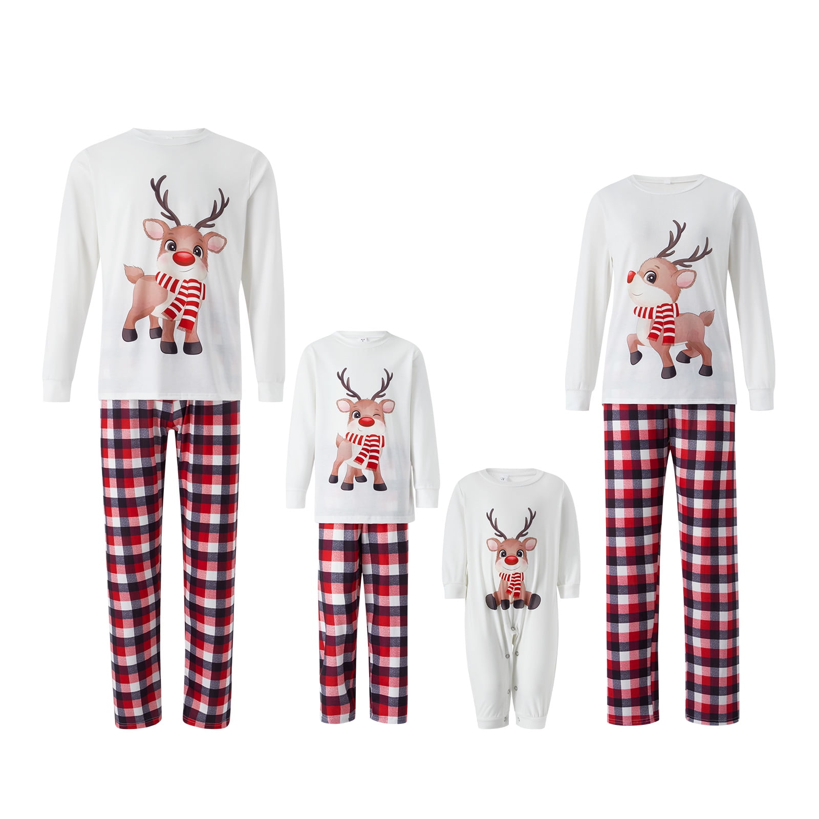Family Matching Christmas Pajamas Long Sleeve Tops Elastic Plaid Pants ...