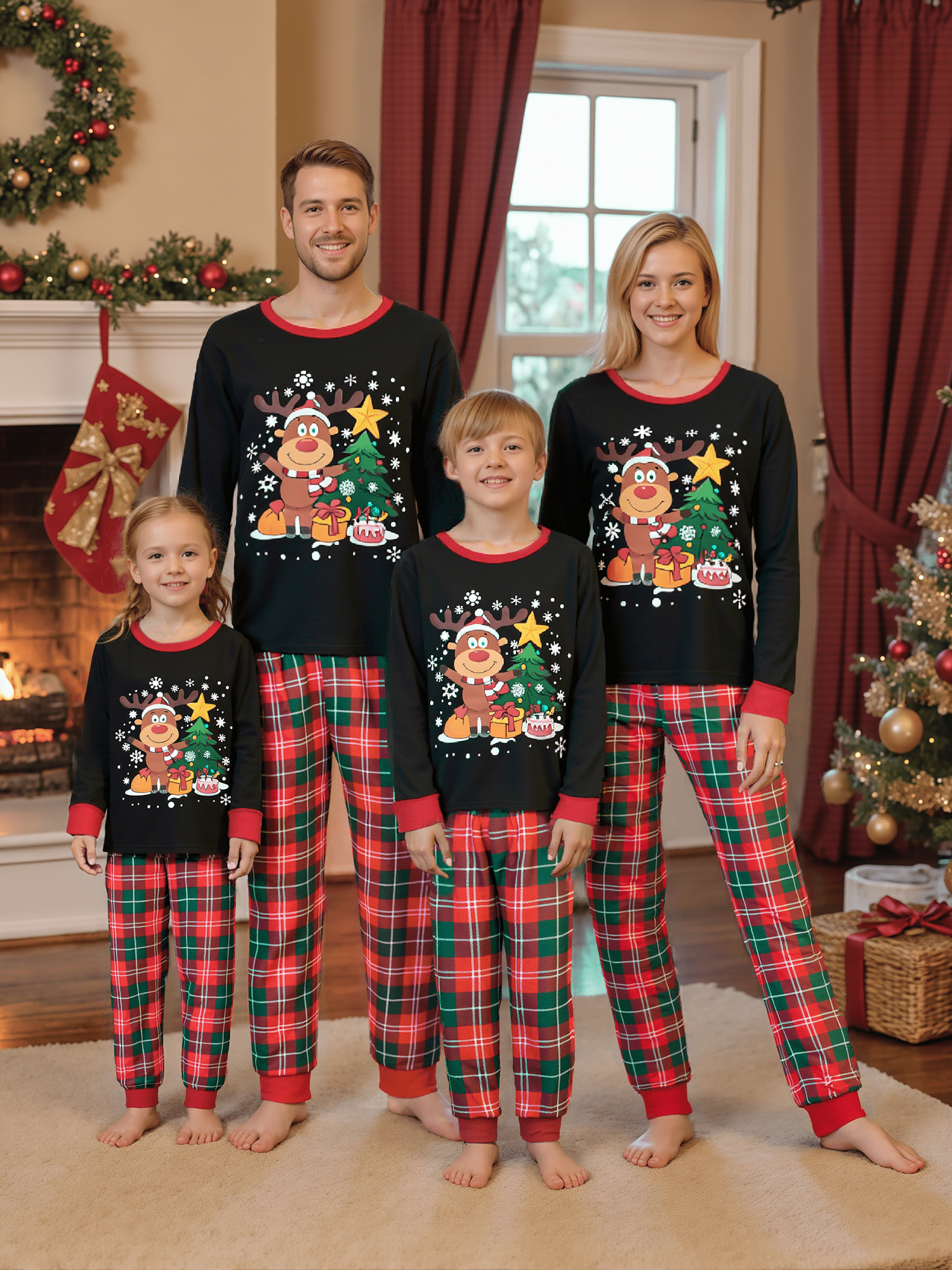 Family Matching Christmas Pajamas Romper/Deer Christmas Tree Print Long ...