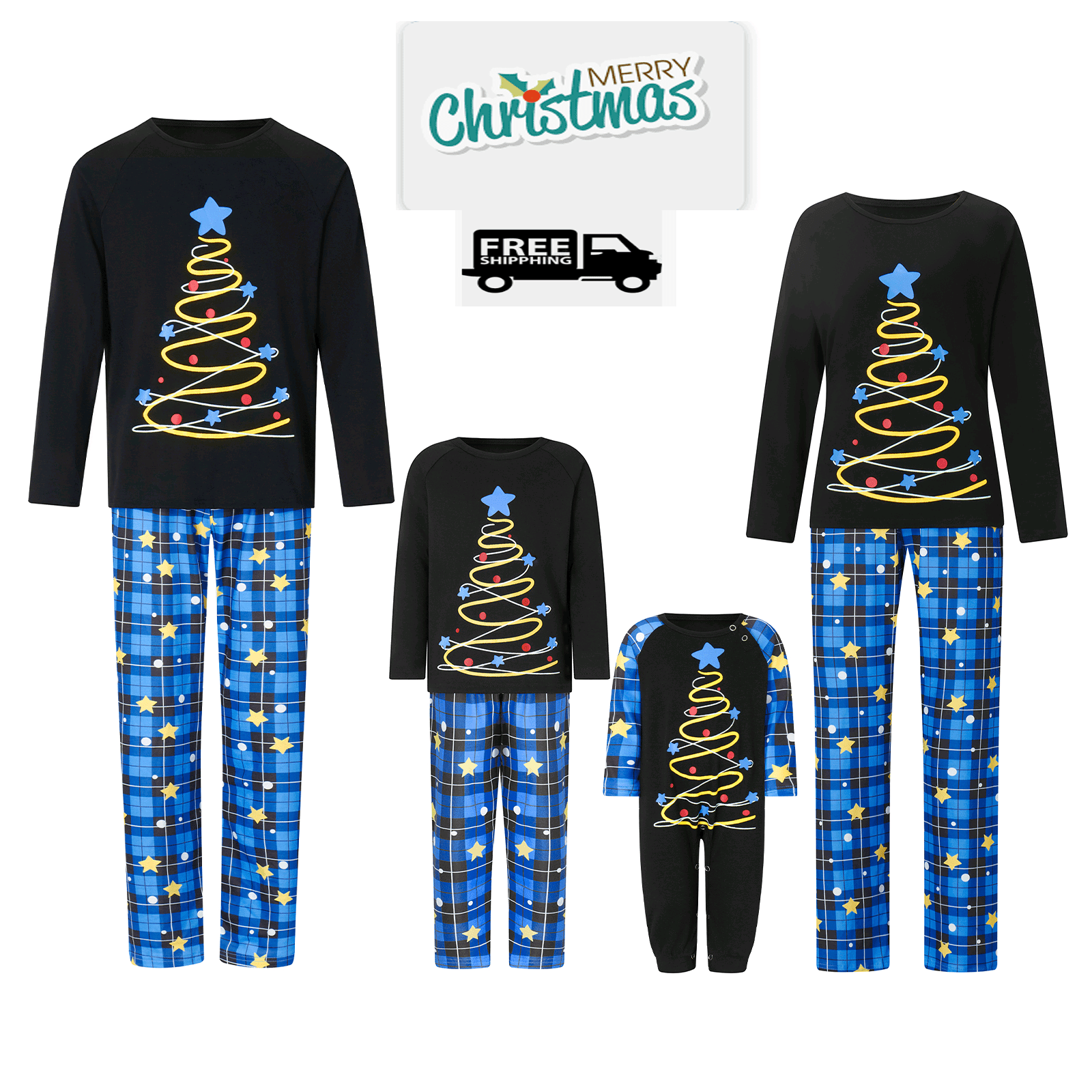 Family Matching Christmas Pajamas Set Christmas PJ's Star Tree Print ...
