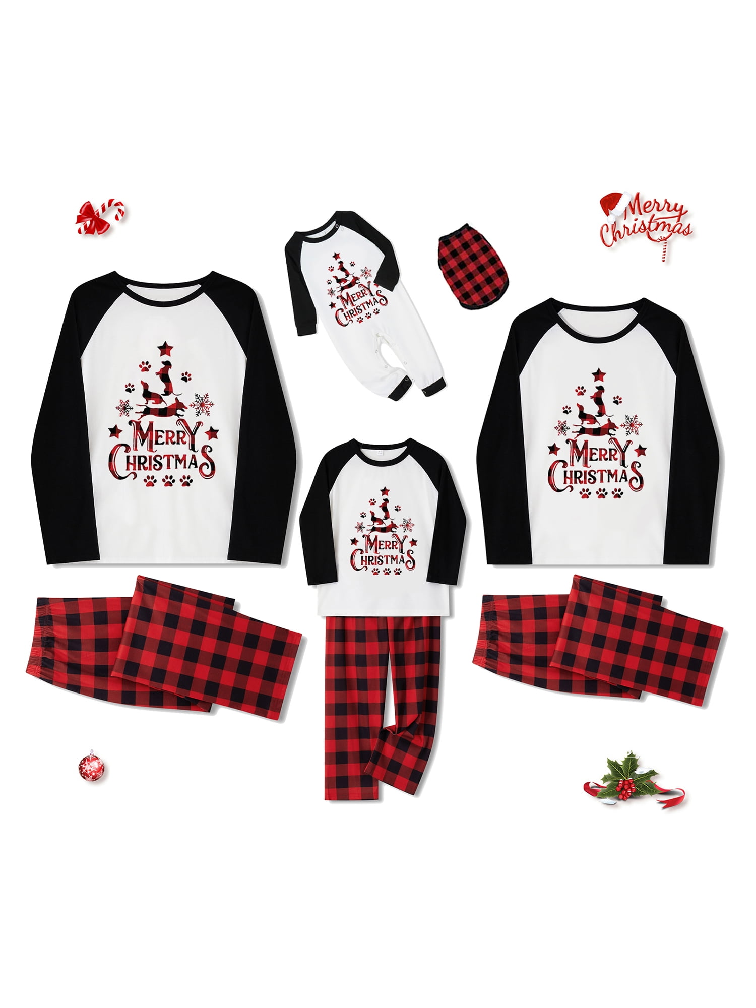 Family Matching Christmas Pajamas Set, ClawLetter Print Long-Sleeved ...