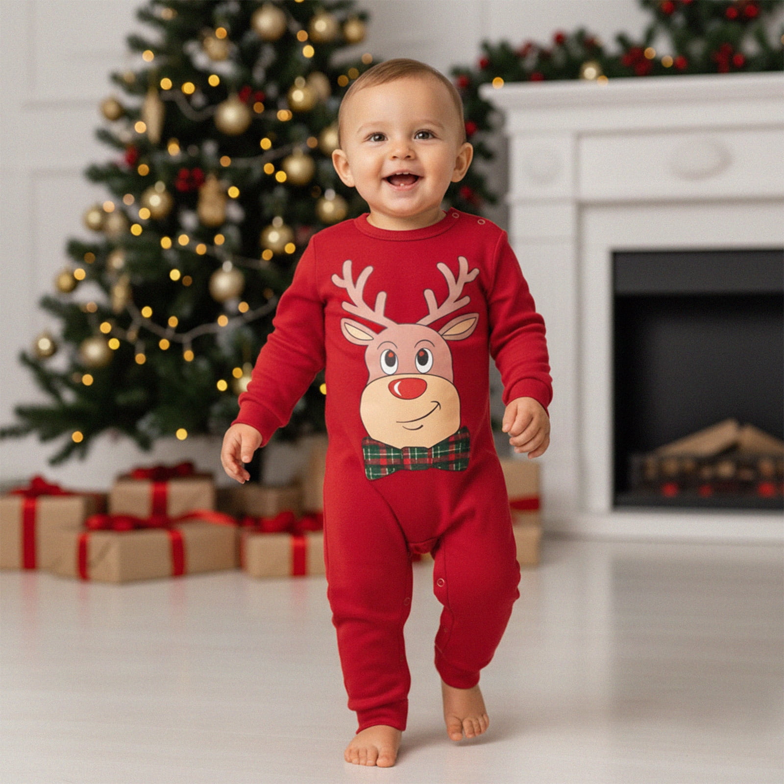 Family Matching Christmas Pajamas Set Deer Head Plaid Print Holiday ...