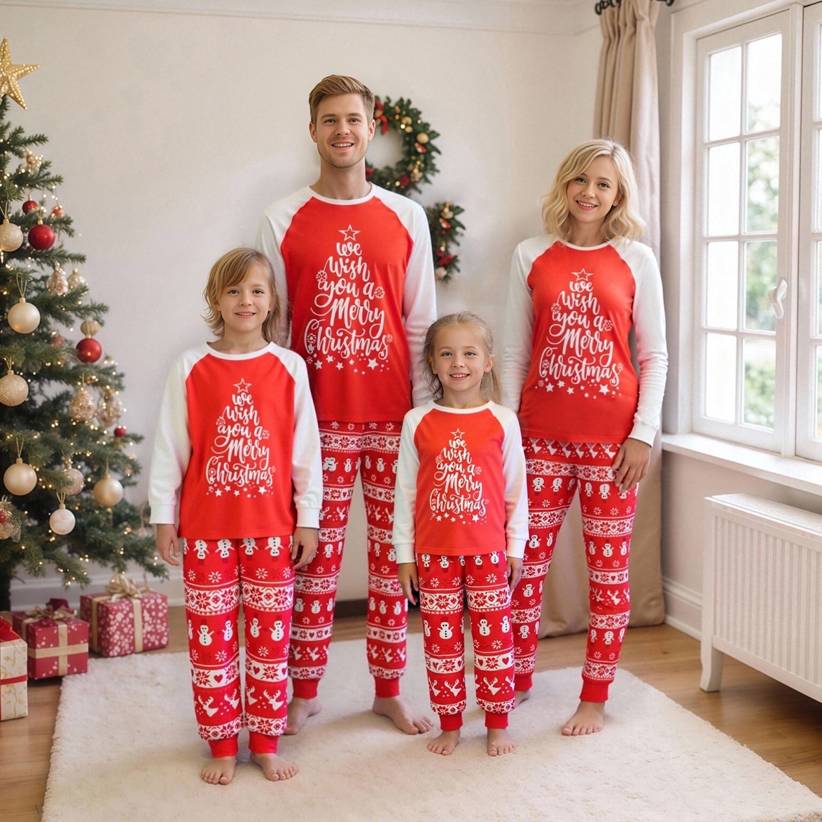 Family Matching Christmas Pajamas Set Letter Reindeer Snowflake Print ...