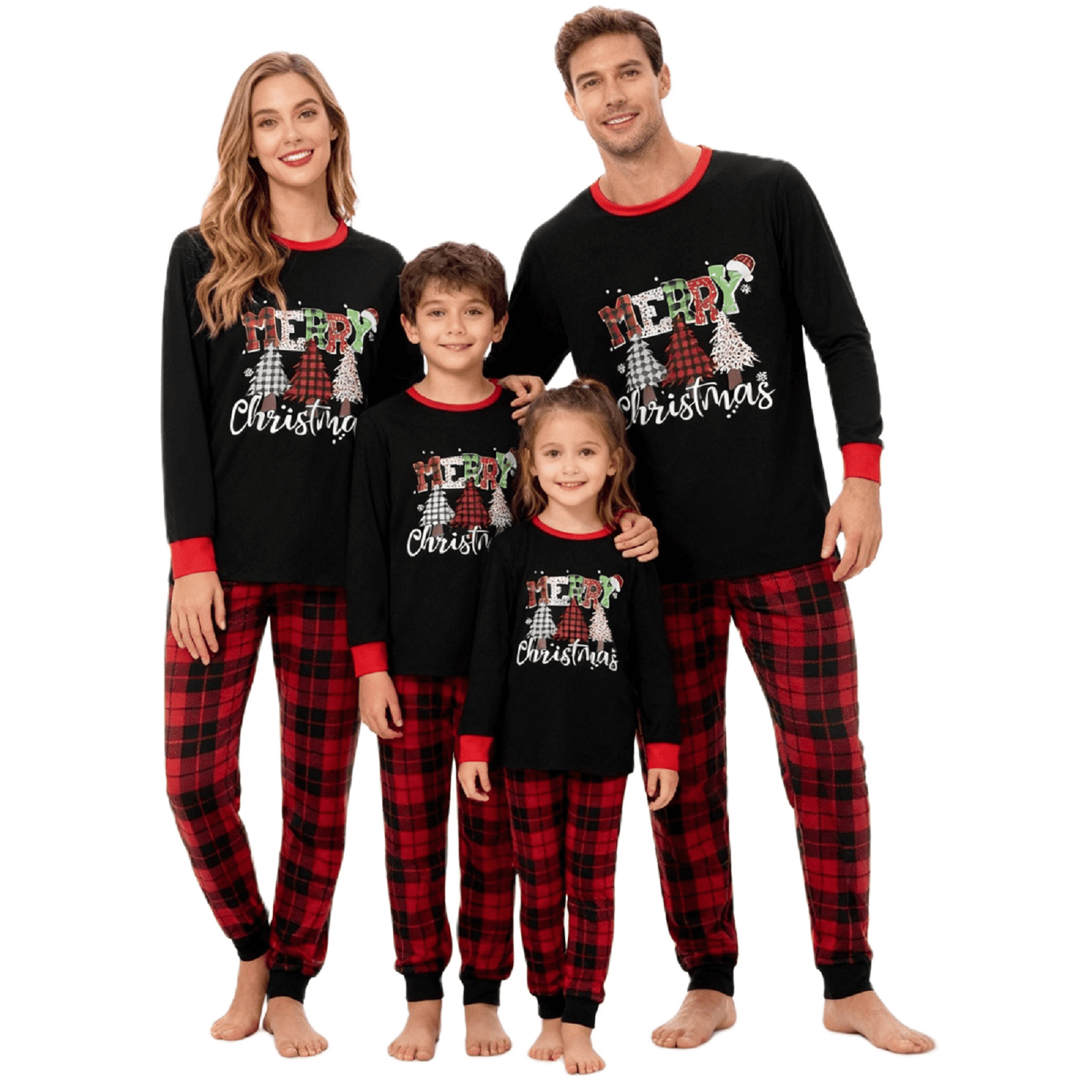 Family Matching Christmas Pajamas Set Letter Tree Plaid Print Holiday ...