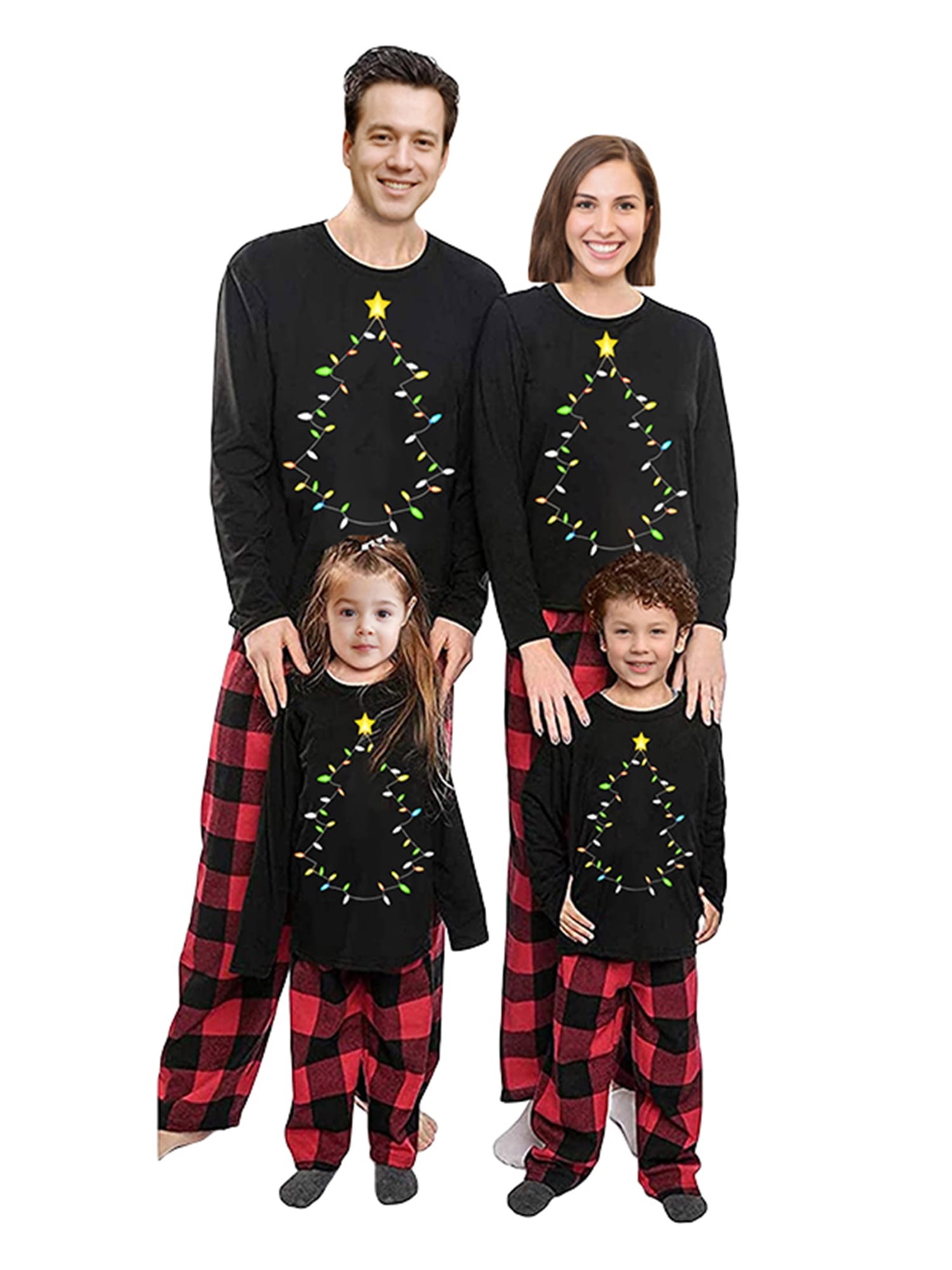 Family Matching Christmas Pajamas Set, Long Sleeve Xmas Tree Print Tops ...