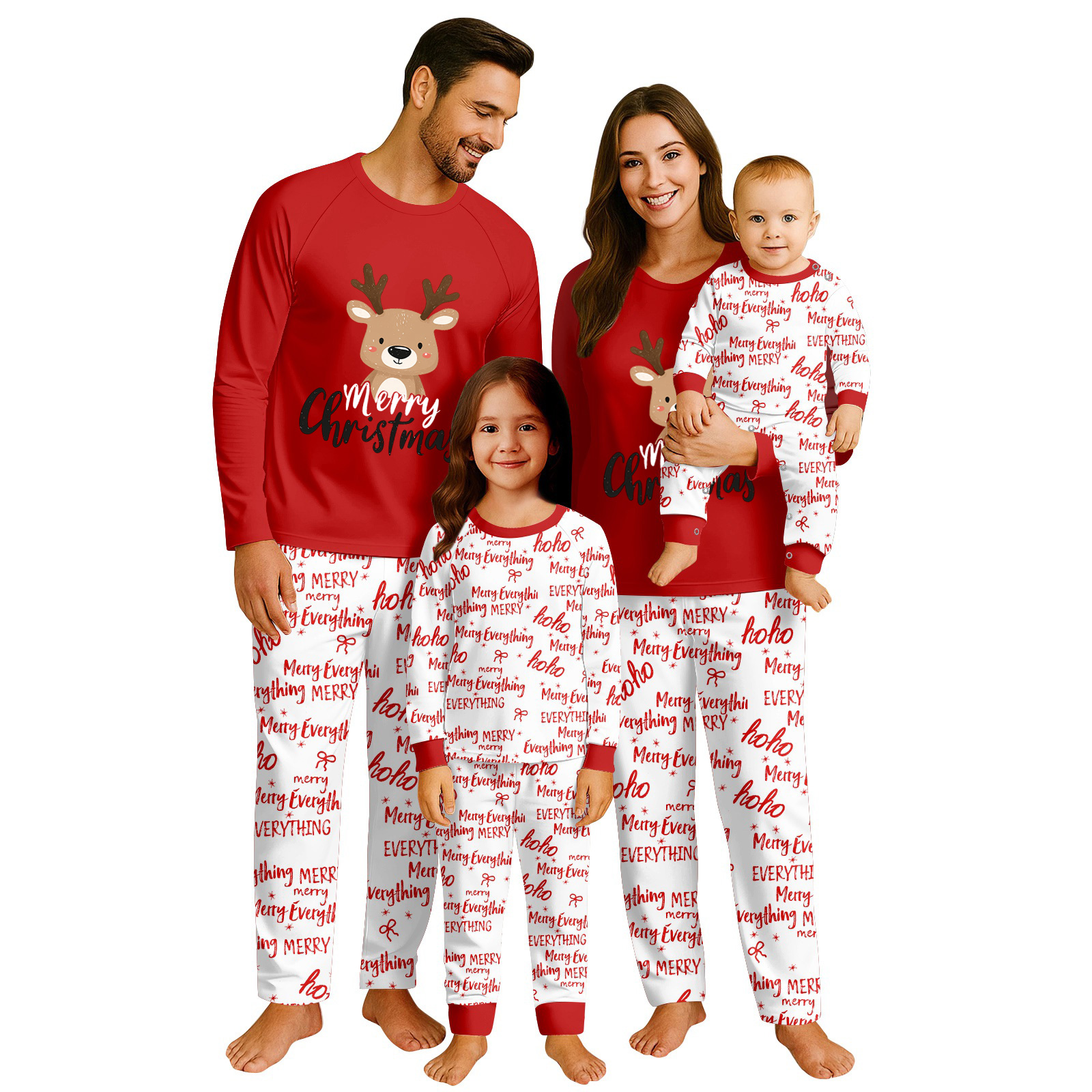 Family Matching Christmas Pajamas Set - Merry Christmas Letter Print ...