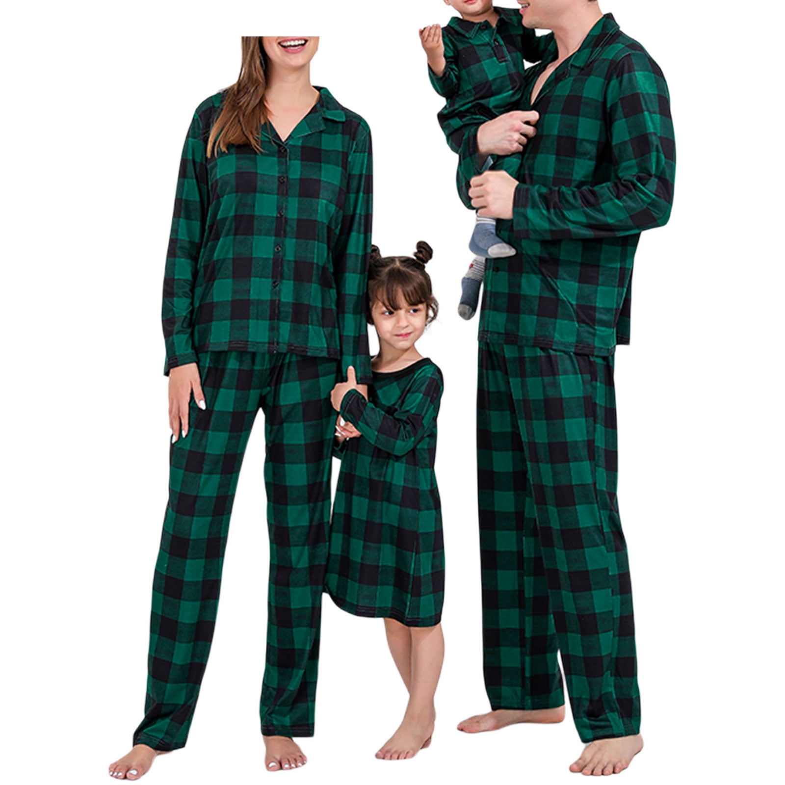 Family Matching Christmas Pajamas Sets Green Plaid Christmas Matching ...