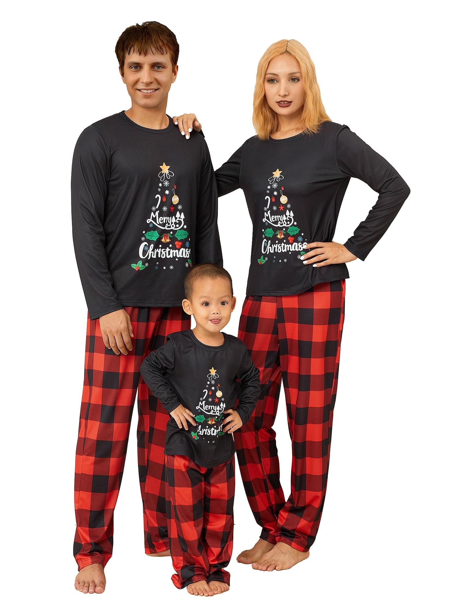 Family Matching Xmas Pajamas, Tree Print, Cotton, Long-Sleeve Tops ...