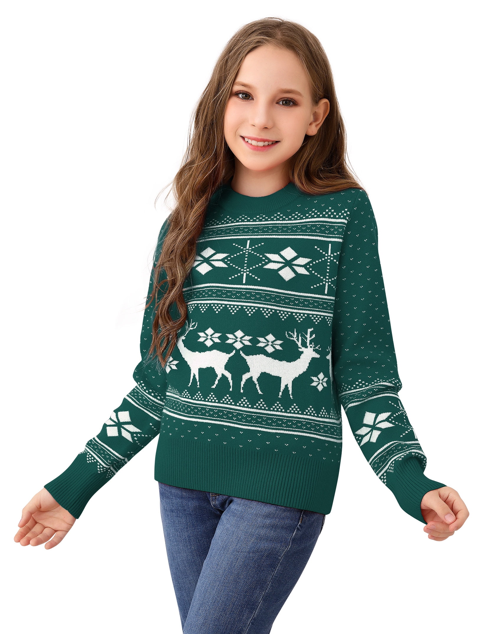 Family Matching Christmas Sweater Round Neck Reindeer Snowflakes Ugly ...