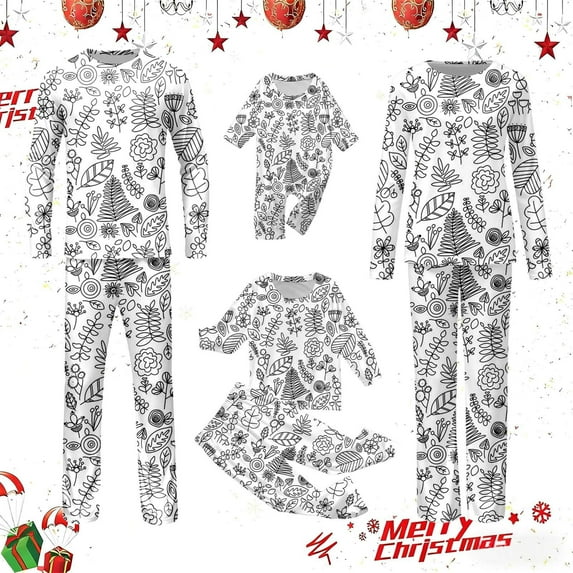 Family Matching Coloring Pajamas Diy Hand Paint Cartoon Homewear Color Your Own Pjs Christmas ...