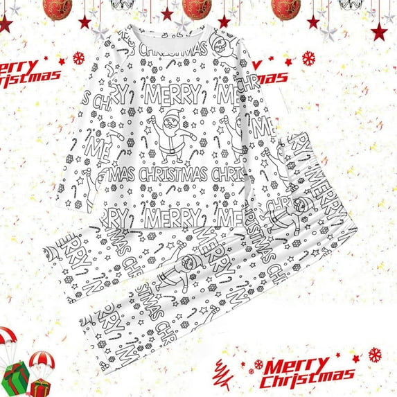 Family Matching Coloring Pajamas Diy Hand Print Cartoon Color Your Own Christmas Pjs Christmas ...
