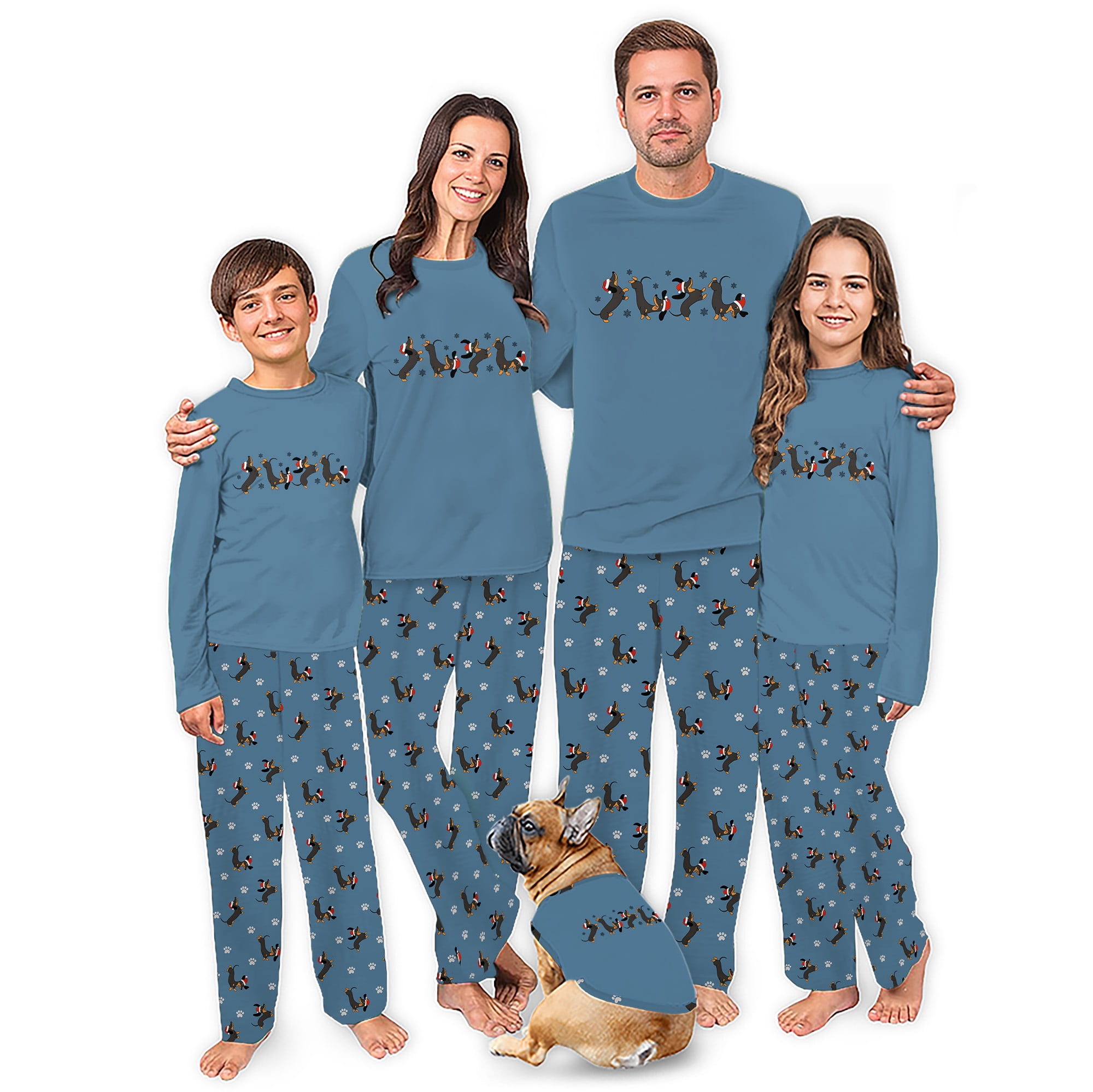 Family Matching Dog Themed Winter Pajama Set, Cute Dachshund Pattern ...