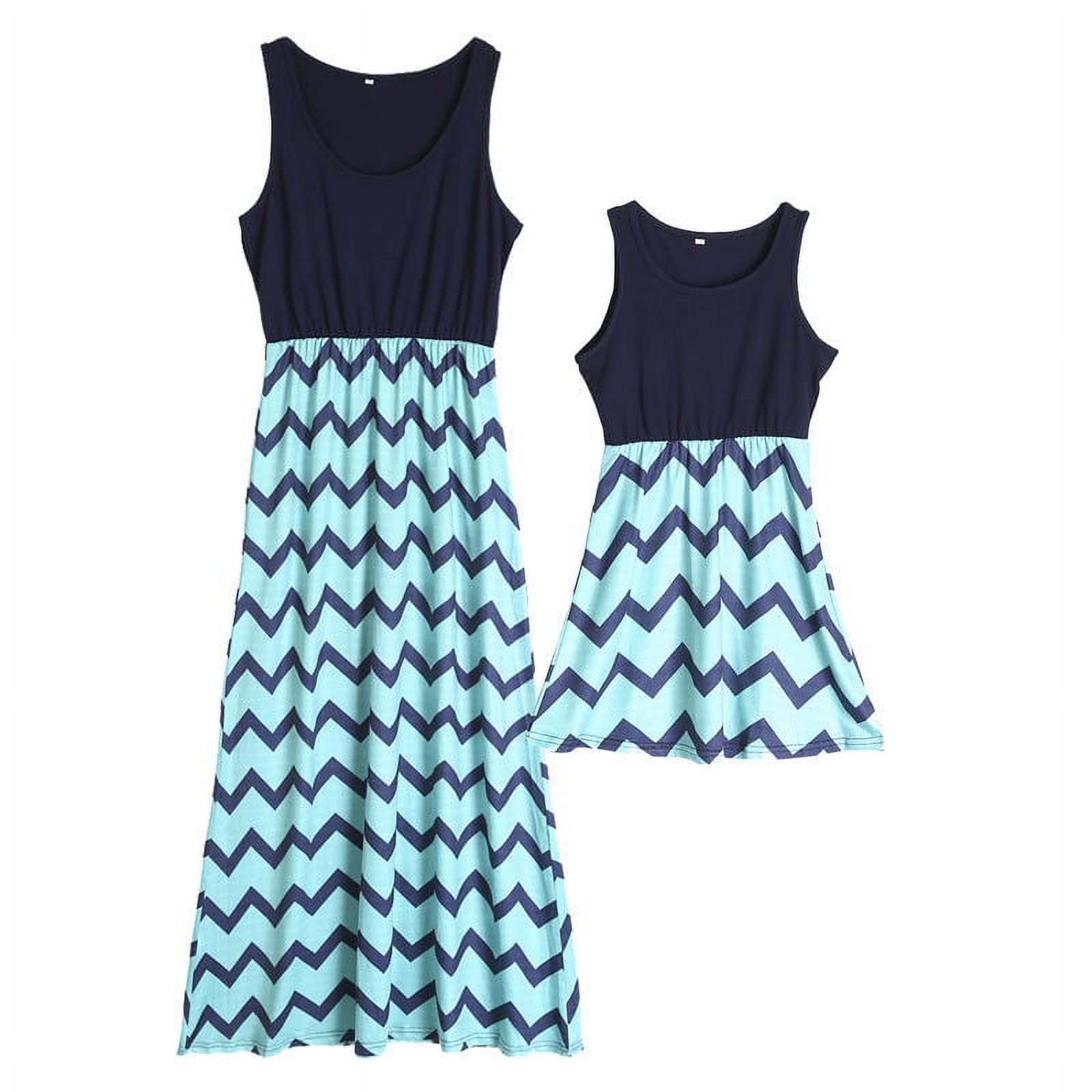 Family Matching Dress Mommy and Me Boho Wave Stripe Patchwork Maxi ...