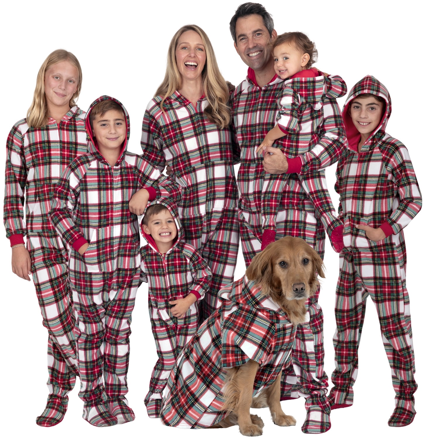 Family Matching - Footed Pajamas - Festive Plaid Infant Hoodie Fleece ...
