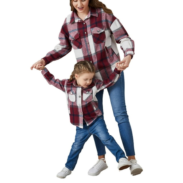Family Matching Outfits Plaid Long Si Mommy and Me Button Down Flannel ...