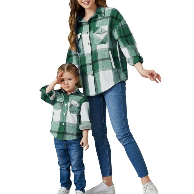 Family Matching Outfits Plaid Long Si Mommy and Me Button Down Flannel ...