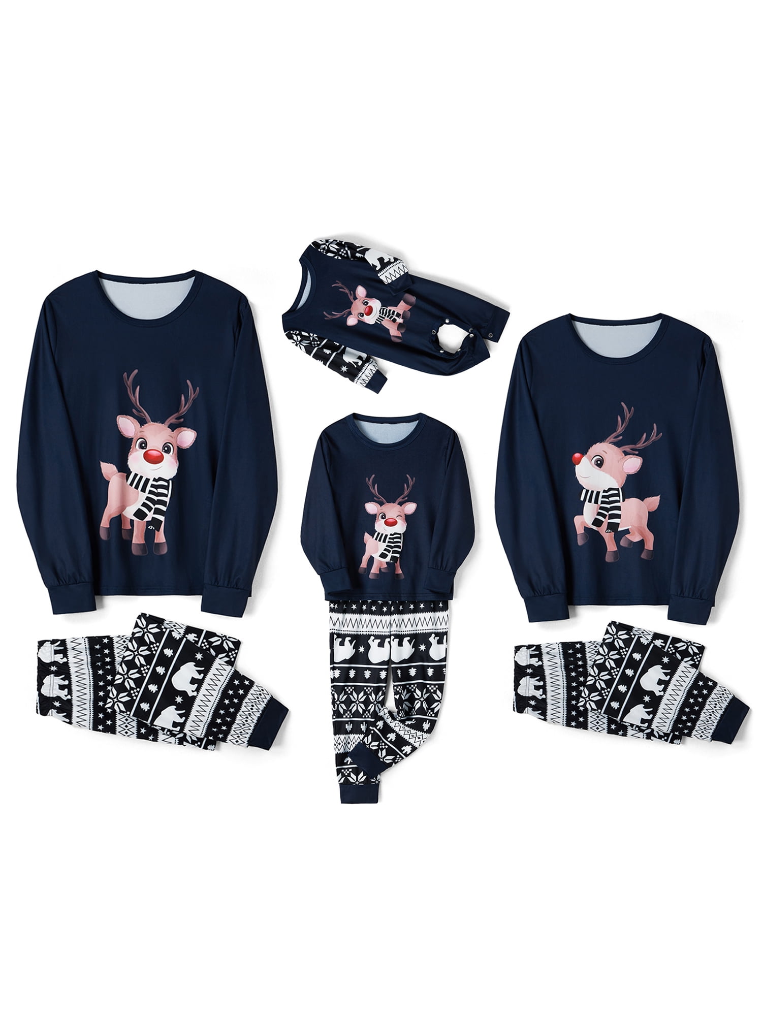 Family Matching Pajamas Christmas Set Elk Print Long Sleeve Tops and ...