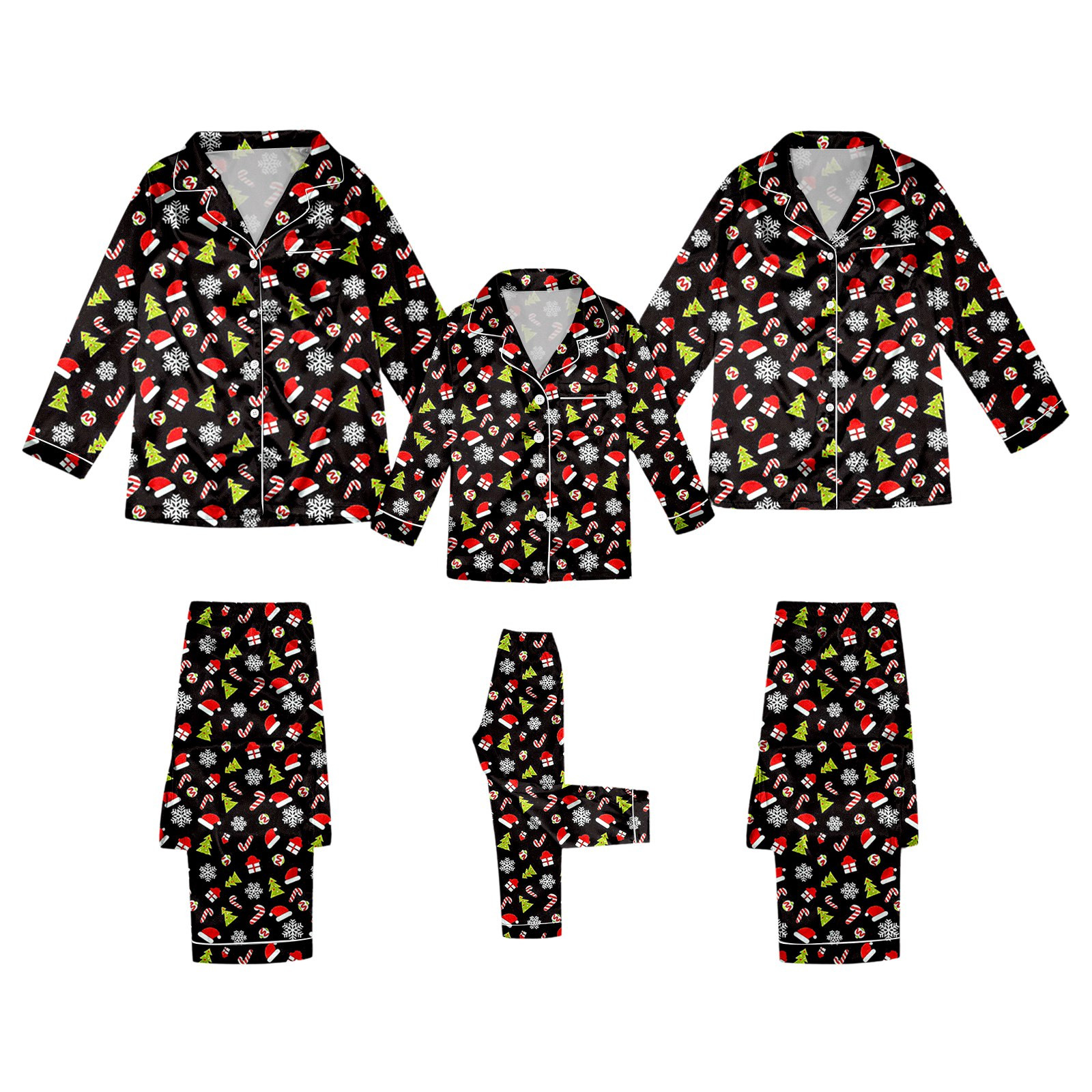Family Matching Pajamas Father And Kids Silk Like Sleepwear Holiday ...